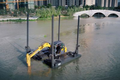 Optimize Amphibious Excavator Depth with Spuds/Hydraulic Positioning Piles